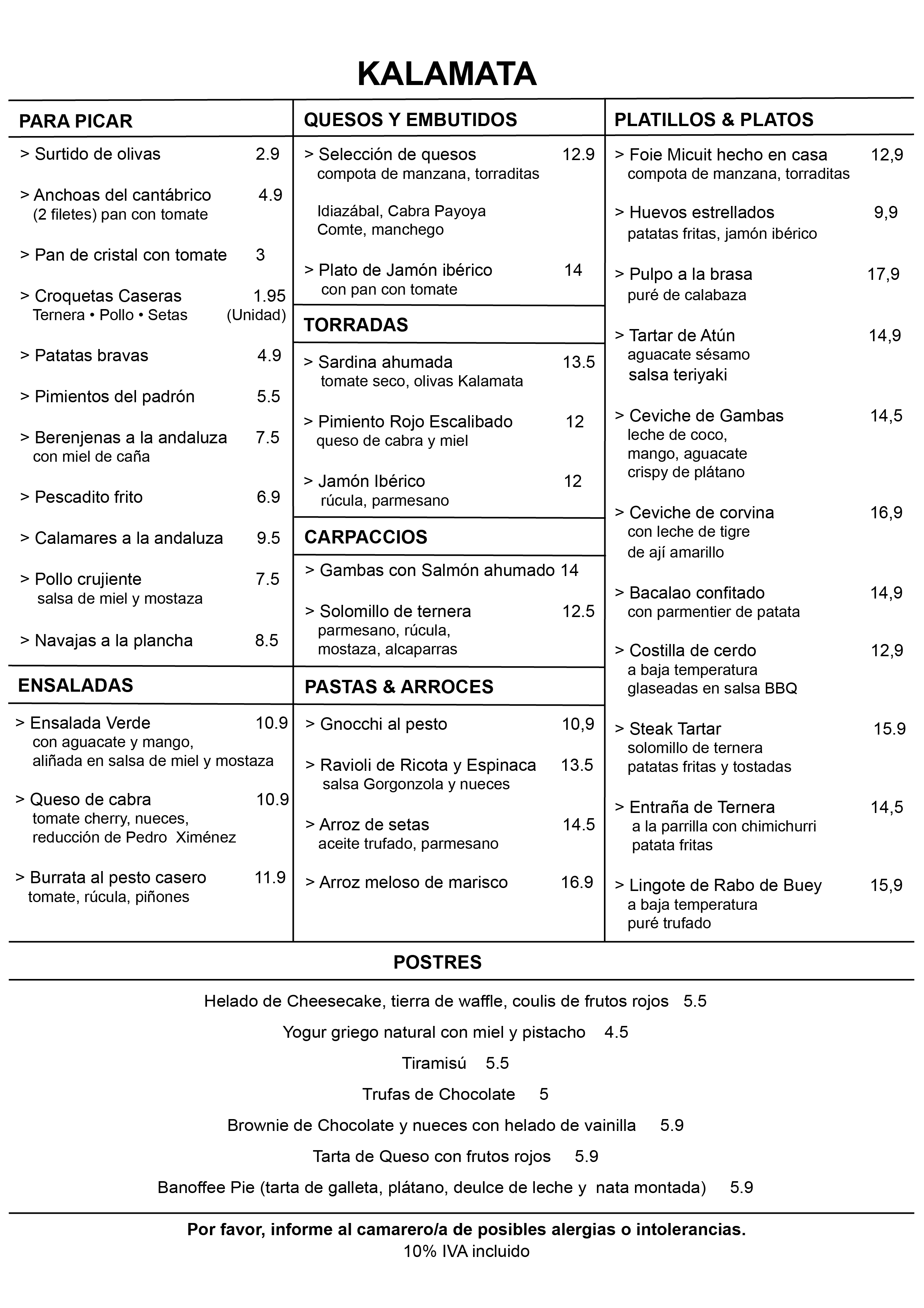 Menús y cartas Restaurante Kalamata | a 7 minutos del centro comercial ...